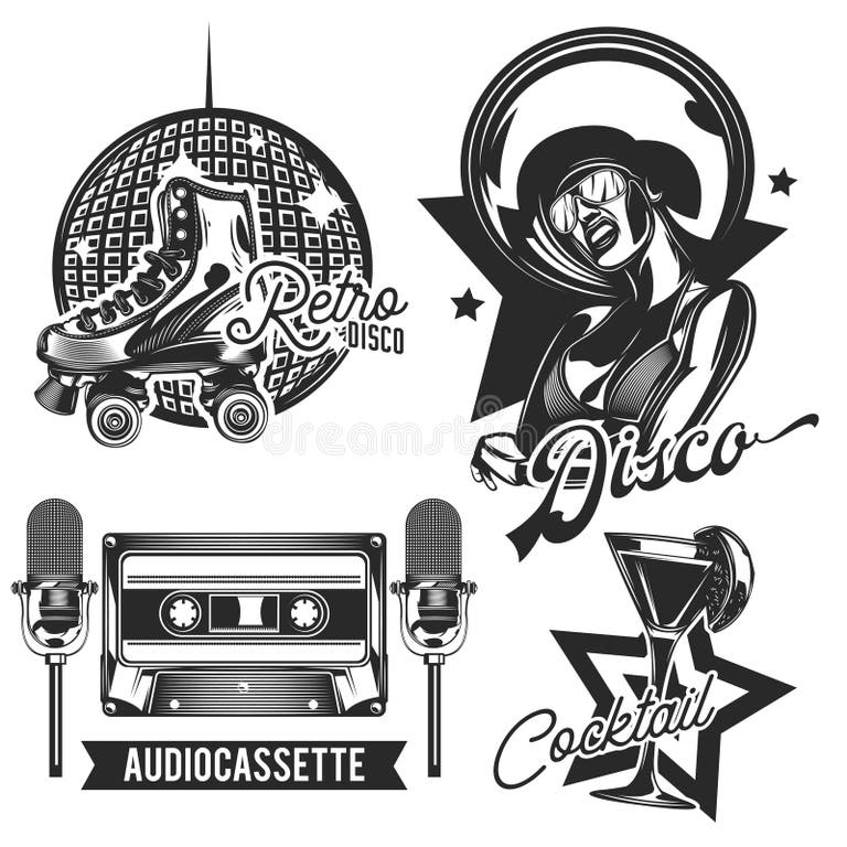 Set of Disco Emblems, Labels, Badges, Logos. Isolated on White Stock ...