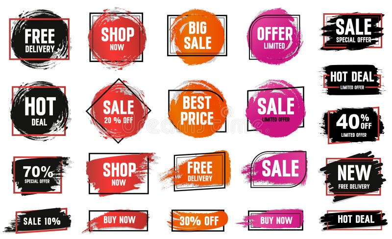 Set of Discount Elements with Frames, Textures and Text for Busines ...