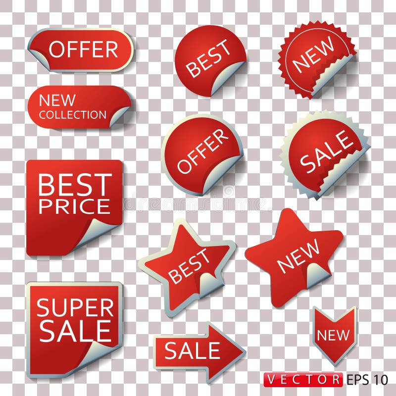 Set of Discount Red Stickers on a White Background. Vector Stock ...