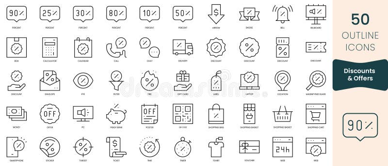 Set of Discounts and Offers Icons. Thin Linear Style Icons Pack. Vector ...