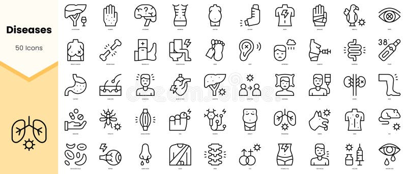 Set of Diseases Icons. Simple Line Art Style Icons Pack Stock Vector ...