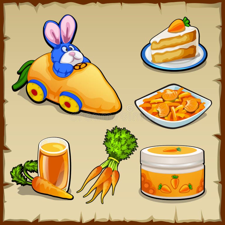 Set of Dishes from Carrots and Toys, Six Items Stock Vector ...