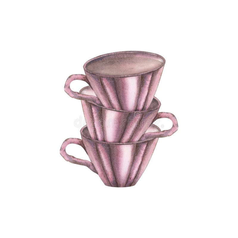 A Set of Dishes, Cups for Hot Drinks of Green Color. a Stack of Three ...