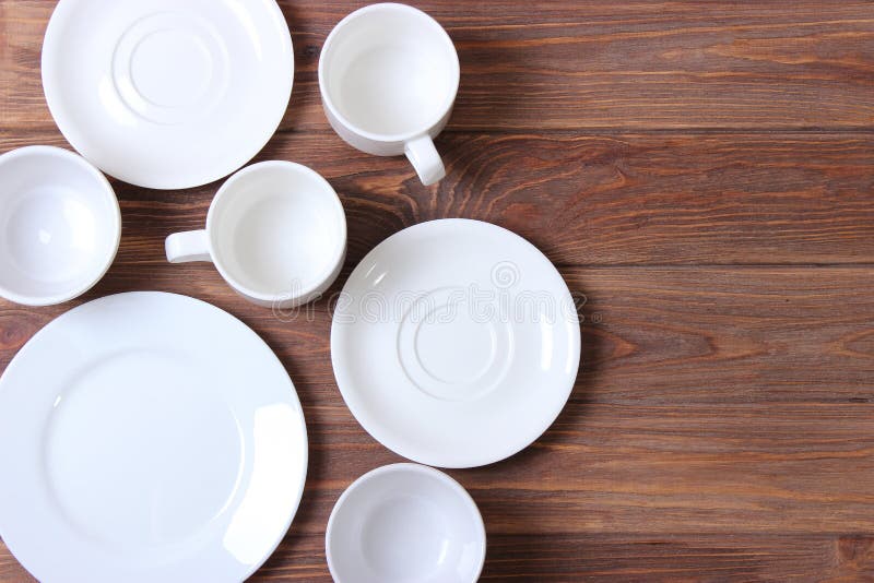 Set of Dishes and Kitchen Utensils Top View. Stock Image - Image of ...