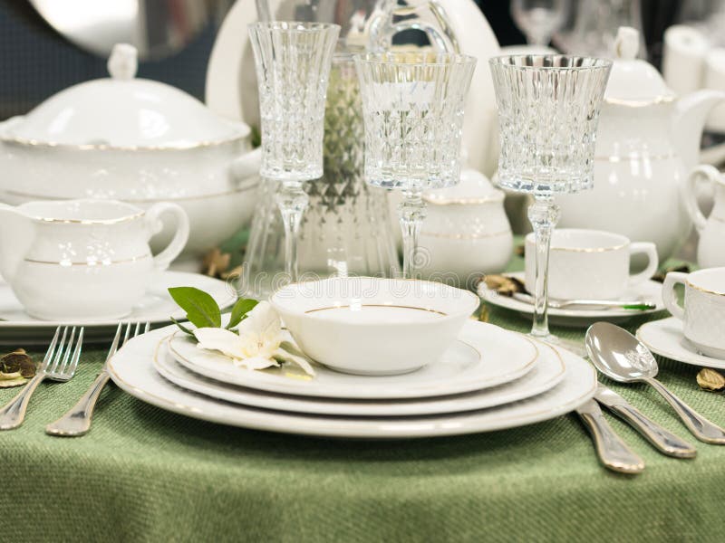 Set of dishes on table stock photo. Image of knife, elegance - 83170820