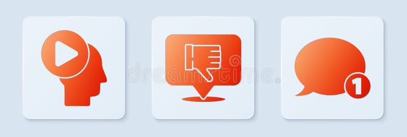 Set Dislike in Speech Bubble, Head People with Play Button and Speech ...