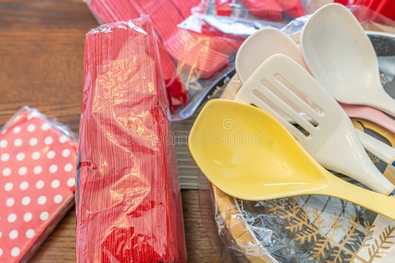 Set of Disposable Dinnerware for Serving at a Party Stock Photo - Image ...