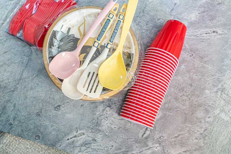 Set of Disposable Dinnerware for Serving at a Party Stock Photo - Image ...