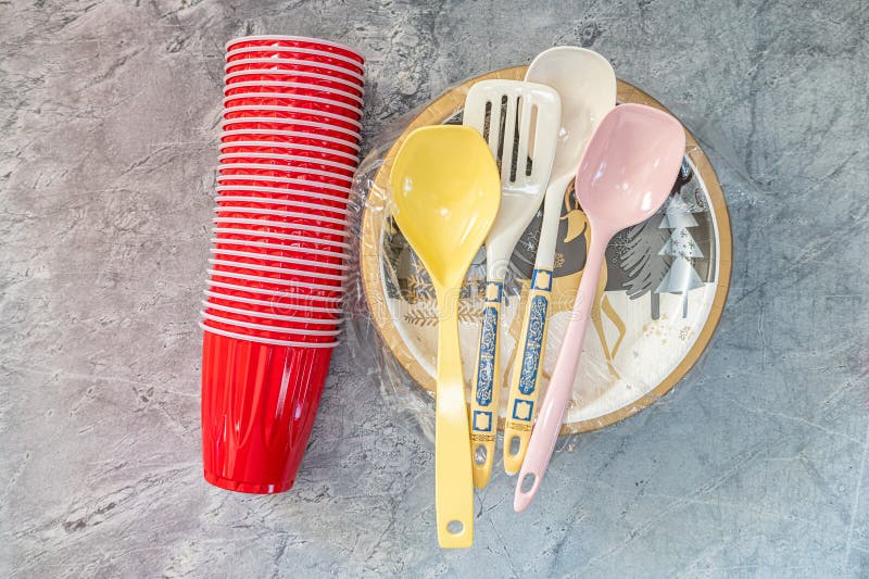 Set of Disposable Dinnerware for Serving at a Party Stock Image - Image ...