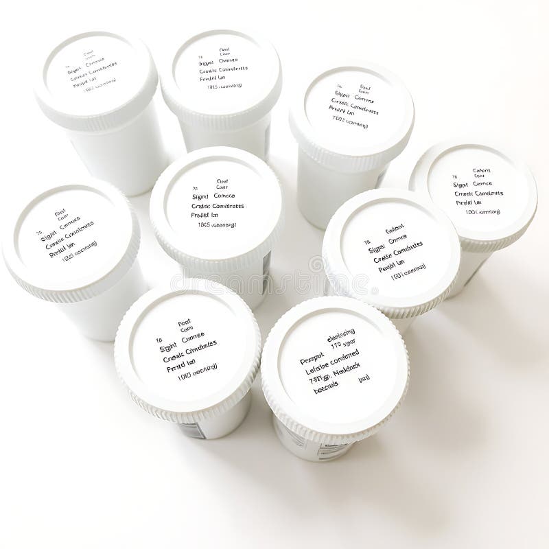 A Set of Disposable Specimen Collection Cups with Labeled Lids on a ...