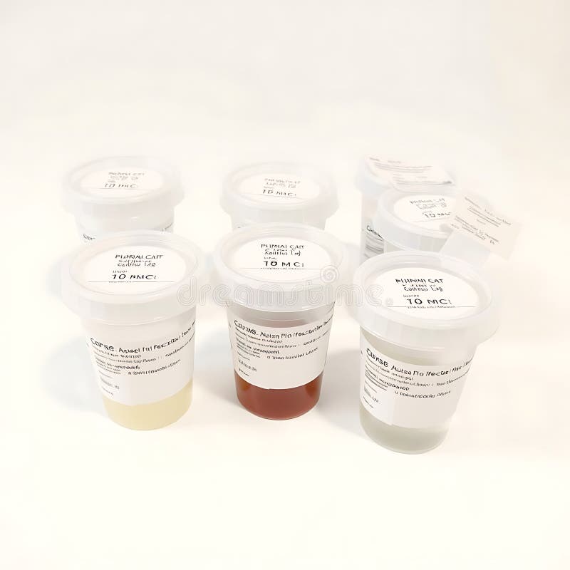 A Set of Disposable Specimen Collection Cups with Labeled Lids on a ...