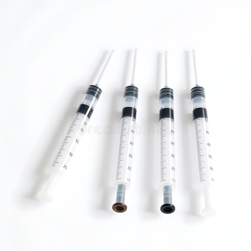 A Set of Disposable Syringes in Different Sizes, Arranged on a Clean ...
