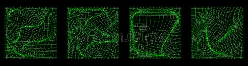 Set of Distorted Grid Square Neon Pattern Stock Vector - Illustration ...