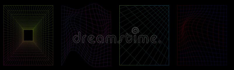 Distorted Neon Grid Pattern. Warped Mesh Texture. Retro Punk Design Elements. Wireframe Wave ...