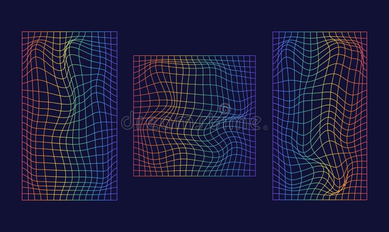 Set of Distorted Rainbow Mesh.Retrowave, Synthwave, Rave, Vaporwave ...