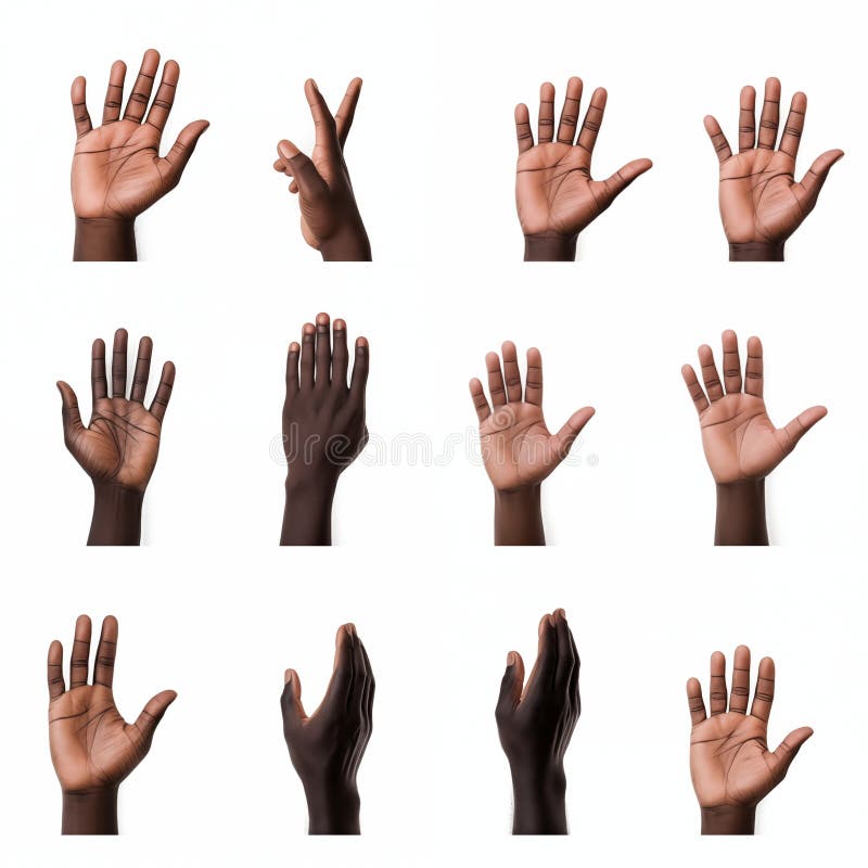 Set of Diverse Hands Making Various Gestures Isolated on White ...