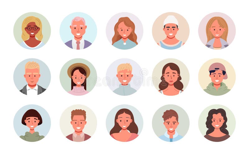 Set of Diverse People Face Icon. Vector Illustration of Multiethnic ...