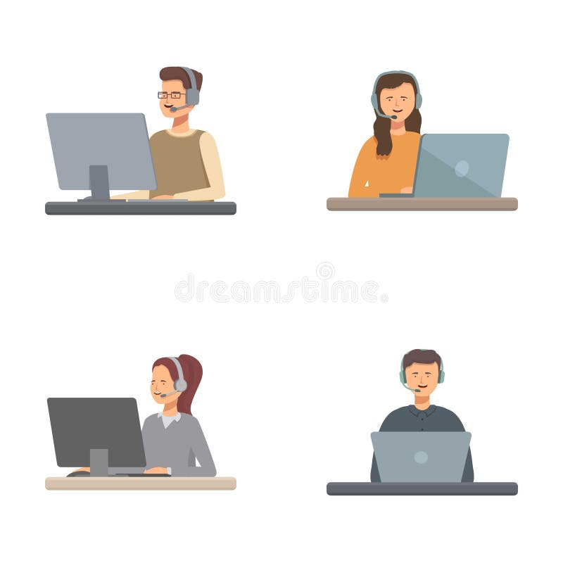 Set of Diverse People Working on Computers Stock Vector - Illustration ...