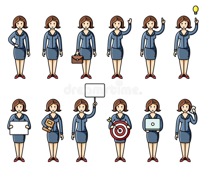 Set of Diverse Poses Business Women Flat Style Infographic Elements ...