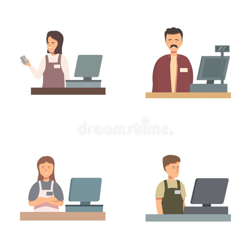 Set of Diverse Retail Workers Performing Job Duties Stock Vector ...