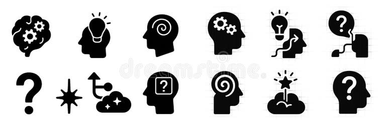 Set of Diverse Web Icons Illustrating Thinking, Creativity, and Problem ...