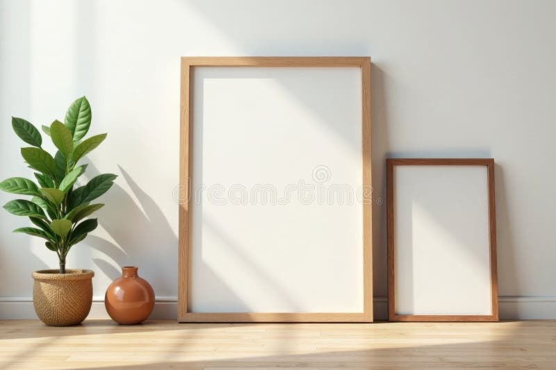 Set of Diverse Wooden Frames Against Minimalist Backdrop, Minimal ...