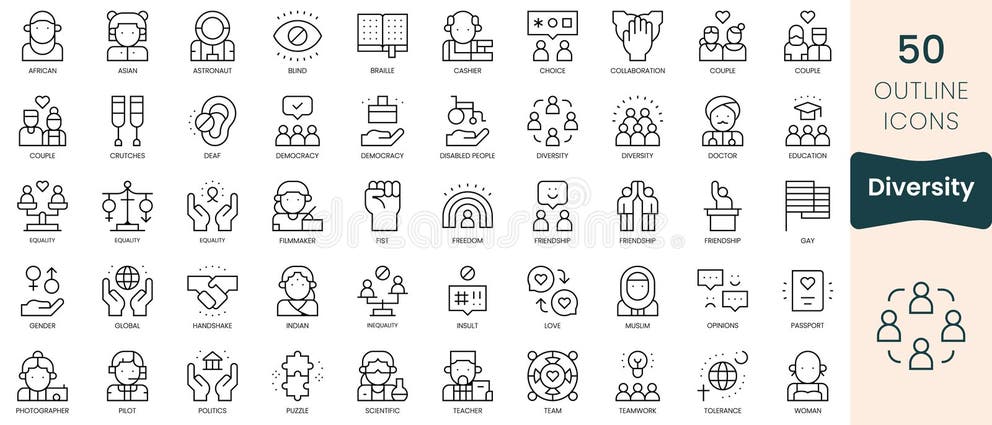 Set of Diversity Icons. Thin Linear Style Icons Pack Иллюстрация ...
