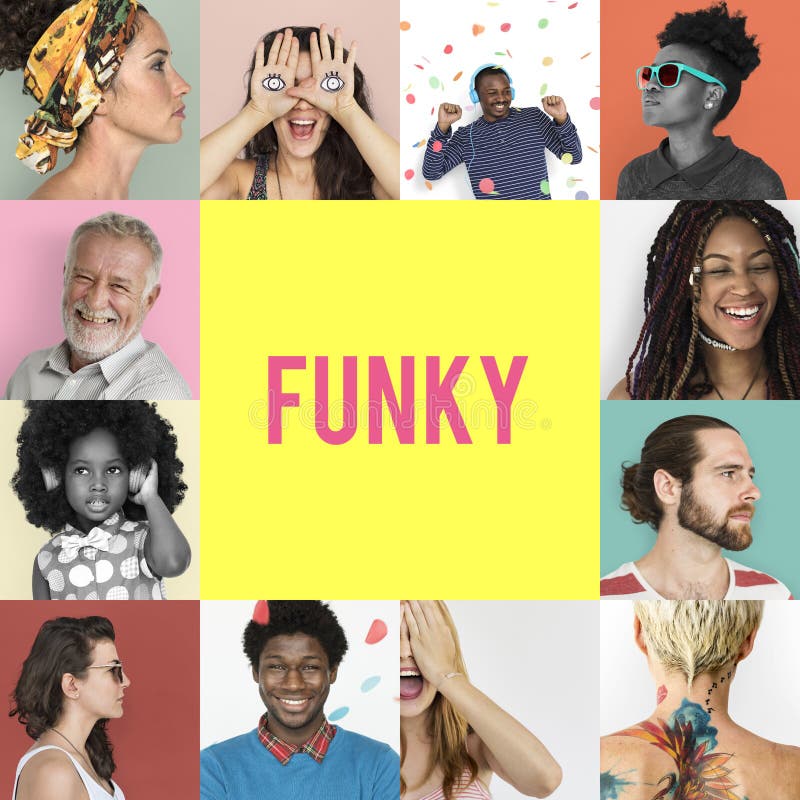 Set of Diversity People Funky Lifestyle Studio Collage Stock Image ...