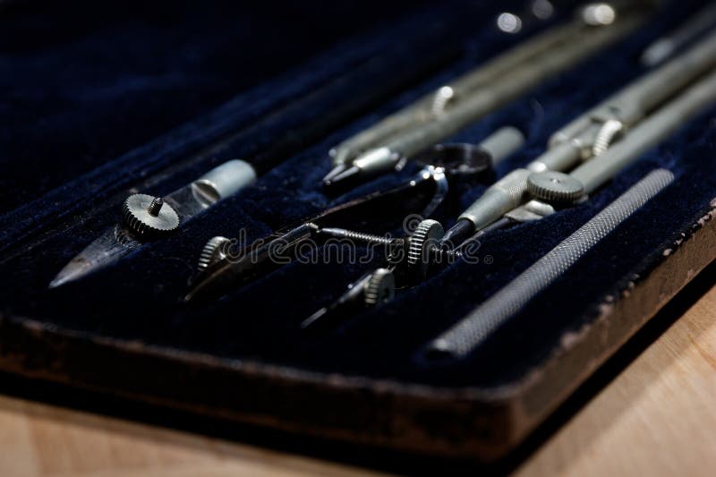 Set of Divider, Compass Inside a Box Stock Image - Image of isolated ...