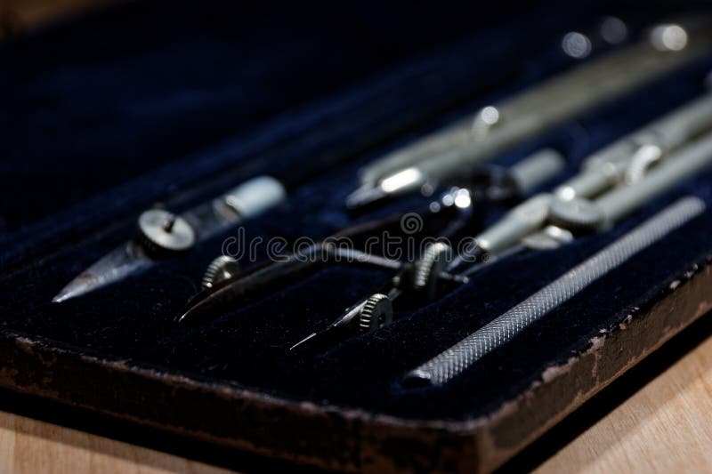 Set of Divider, Compass Inside a Box Stock Image - Image of drawing ...