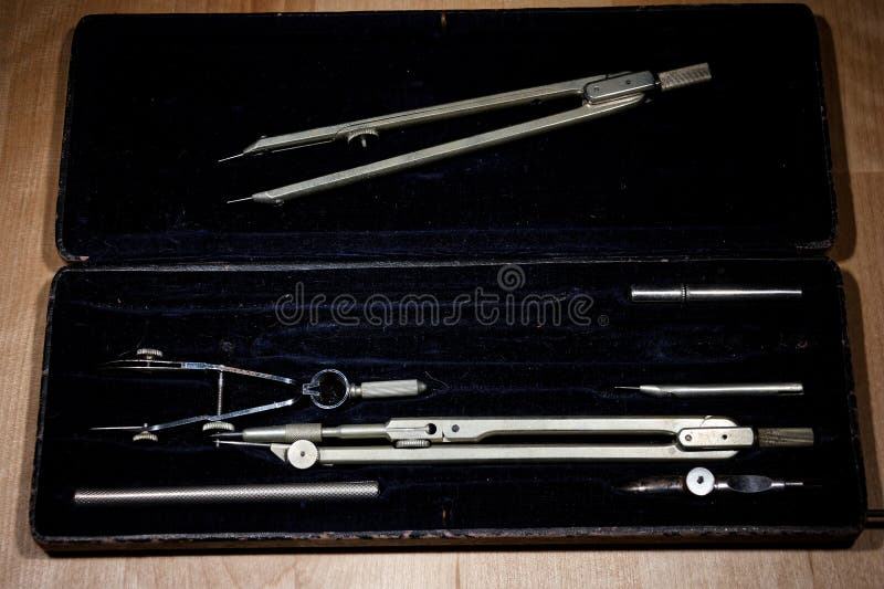 Set of Divider, Compass Inside a Box Stock Photo - Image of concept ...