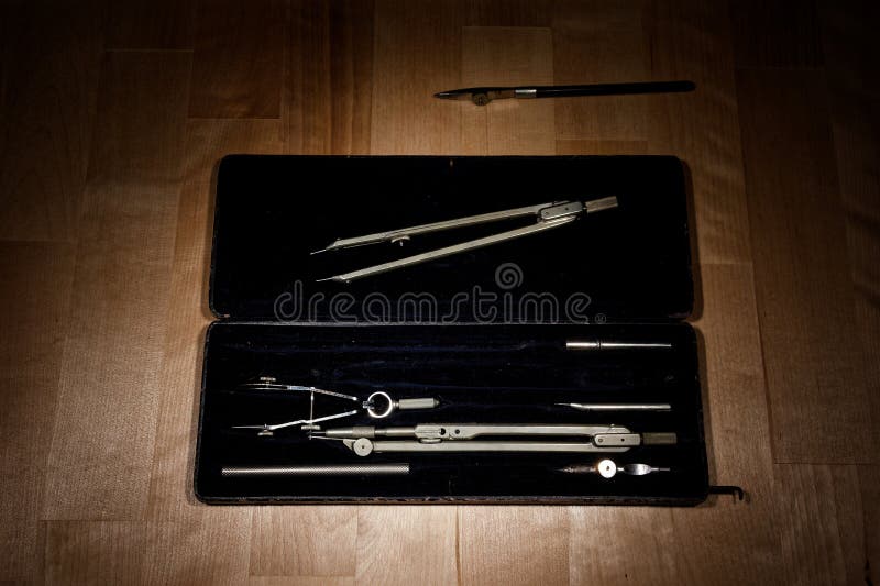 Set of Divider, Compass Inside a Box Stock Image - Image of drawing ...