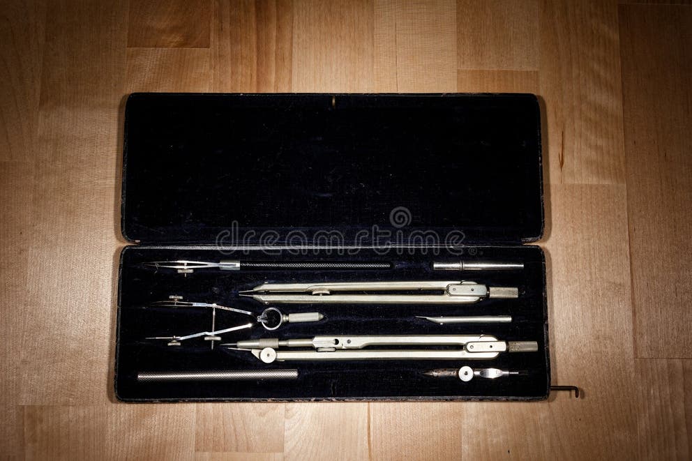 Set of Divider, Compass Inside a Box Stock Photo - Image of document ...