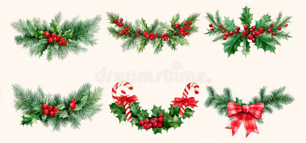 A Set of Divider Graphics Featuring a Modern Holly Border. Stock Photo ...