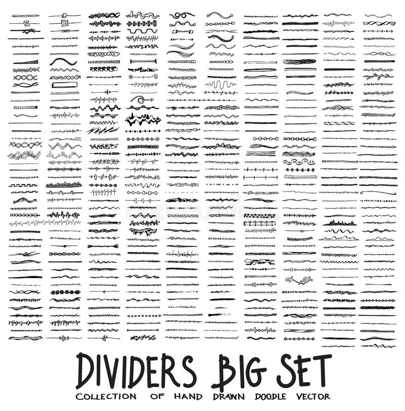 Set of Dividers Drawing Illustration Hand Drawn Doodle Sketch Line ...