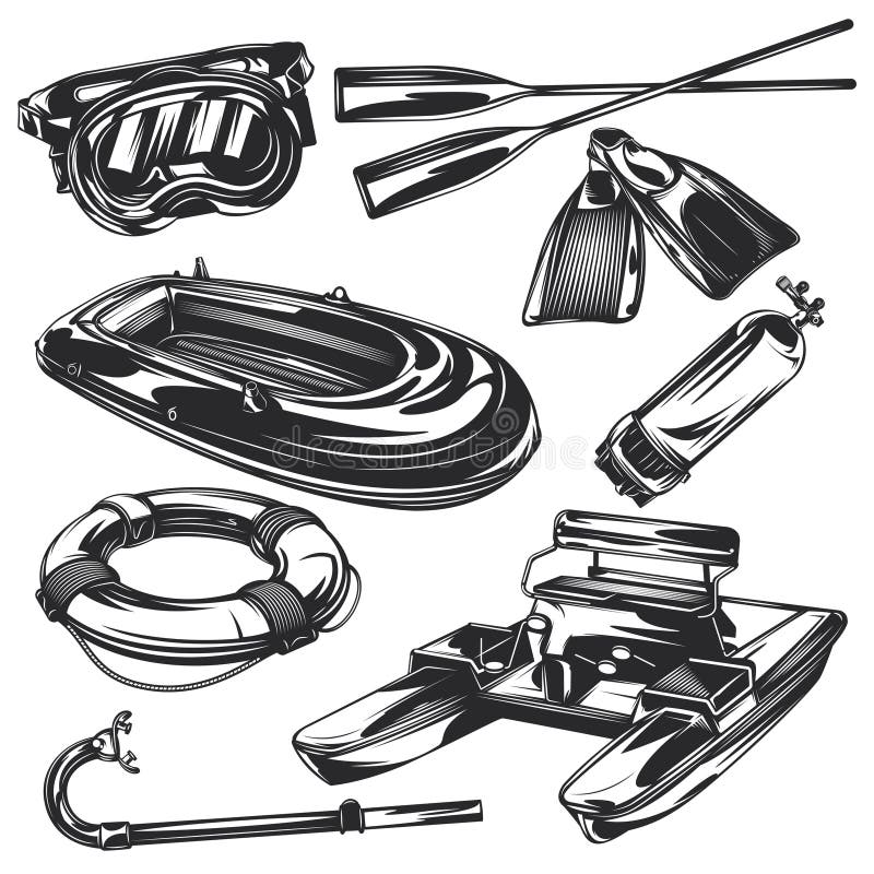 Set of Diving Equipment Elements for Creating Your Own Badges, Logos ...