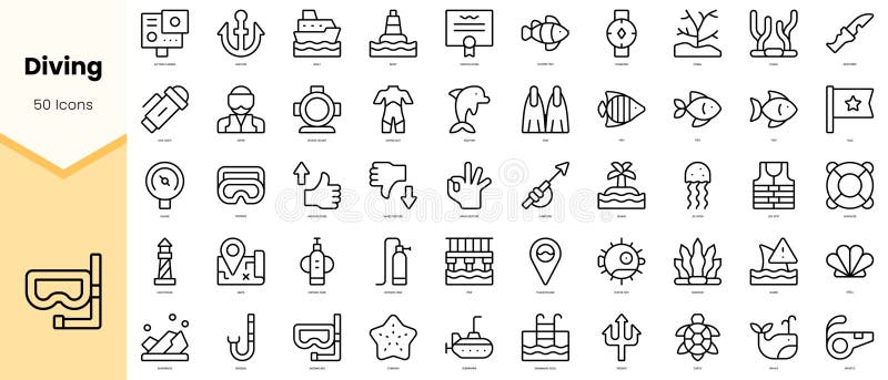 Set of Diving Icons. Simple Line Art Style Icons Pack Stock Vector ...