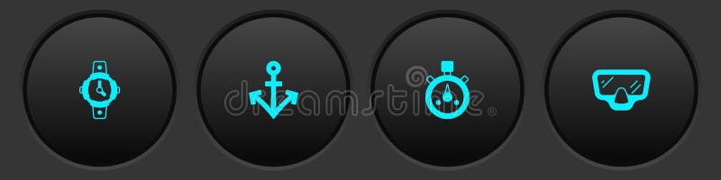 Set Diving Watch, Anchor, Stopwatch and Mask Icon. Vector Stock Vector ...