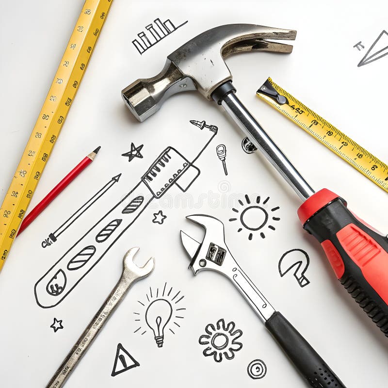 DIY Tools Doodles Isolated on White Background Stock Illustration ...