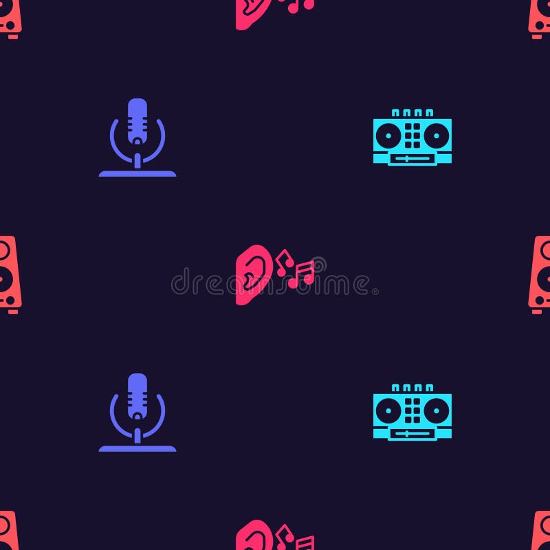 Set DJ Remote and Mixing Music, Microphone, Ear Listen Sound Signal and ...