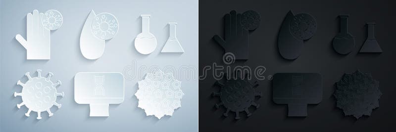 Set DNA Spiral and Computer, Test Tube Flask, Virus, Blood Test Virus ...