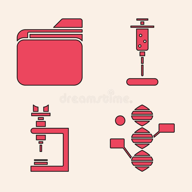Set DNA Symbol, Document Folder, Syringe and Microscope Icon. Vector ...