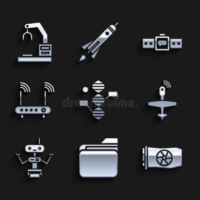 Set DNA Symbol, Document Folder, Video Graphic Card, UAV Drone, Robot ... Set DNA Symbol, Document Folder, Video Graphic Card, UAV Drone, Robot ...