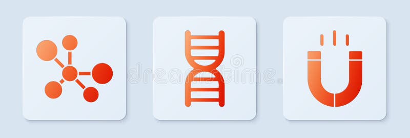 Set DNA Symbol, Molecule and Magnet. White Square Button Stock Vector ...