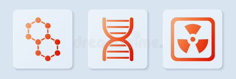 Set DNA Symbol, Molecule and Radioactive. White Square Button Stock ...