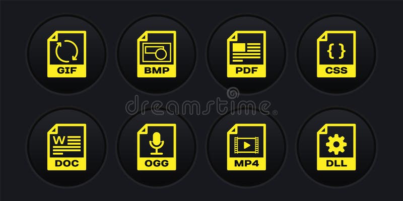 Set DOC File Document, CSS, OGG, MP4, PDF and BMP Icon. Vector Stock ... Set DOC File Document, CSS, OGG, MP4, PDF and BMP Icon. Vector Stock ...