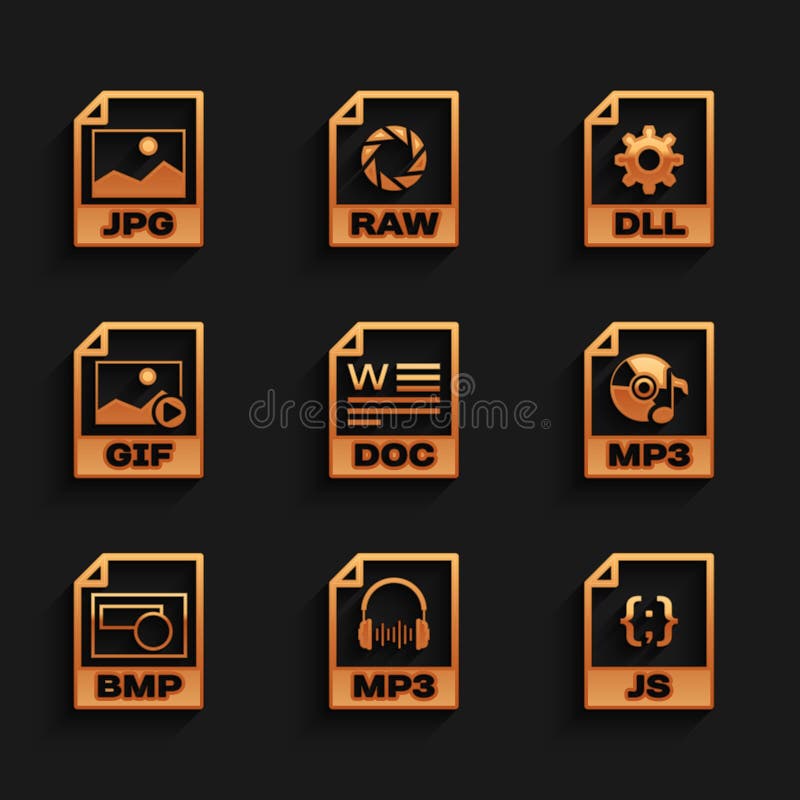 Set DOC File Document, MP3, JS, , BMP and GIF Icon. Vector Stock ... Set DOC File Document, MP3, JS, , BMP and GIF Icon. Vector Stock ...