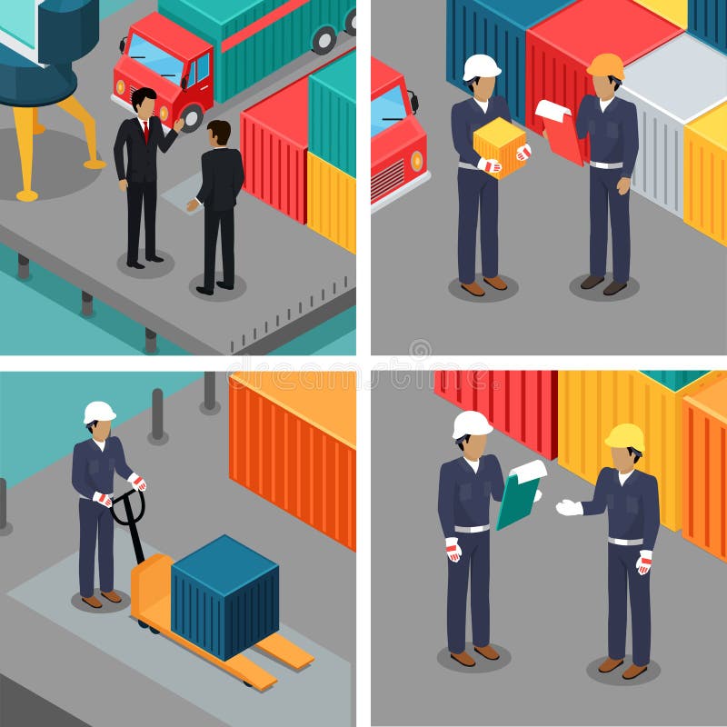 Set of Dock Workers at Warehouse. Vector Stock Vector - Illustration of ...