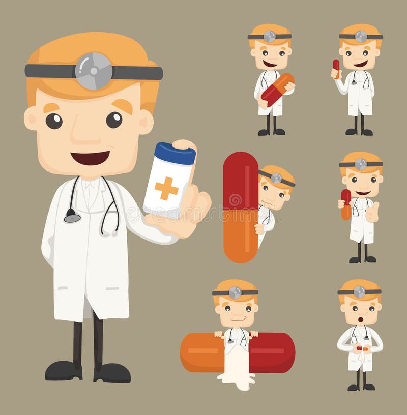 Set of Doctor Characters Poses with the Pill Stock Vector ...