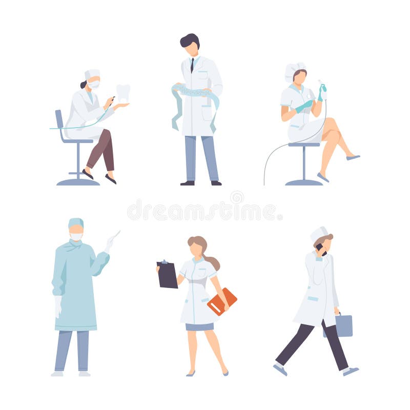 Set of Doctors Characters in Uniform. Medical Staff Making Examination ...
